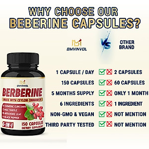 Berberine with Ceylon Cinnamon, Turmeric, Milk Thistle, Artichoke, Black Pepper - 150 Count - Pack of 1