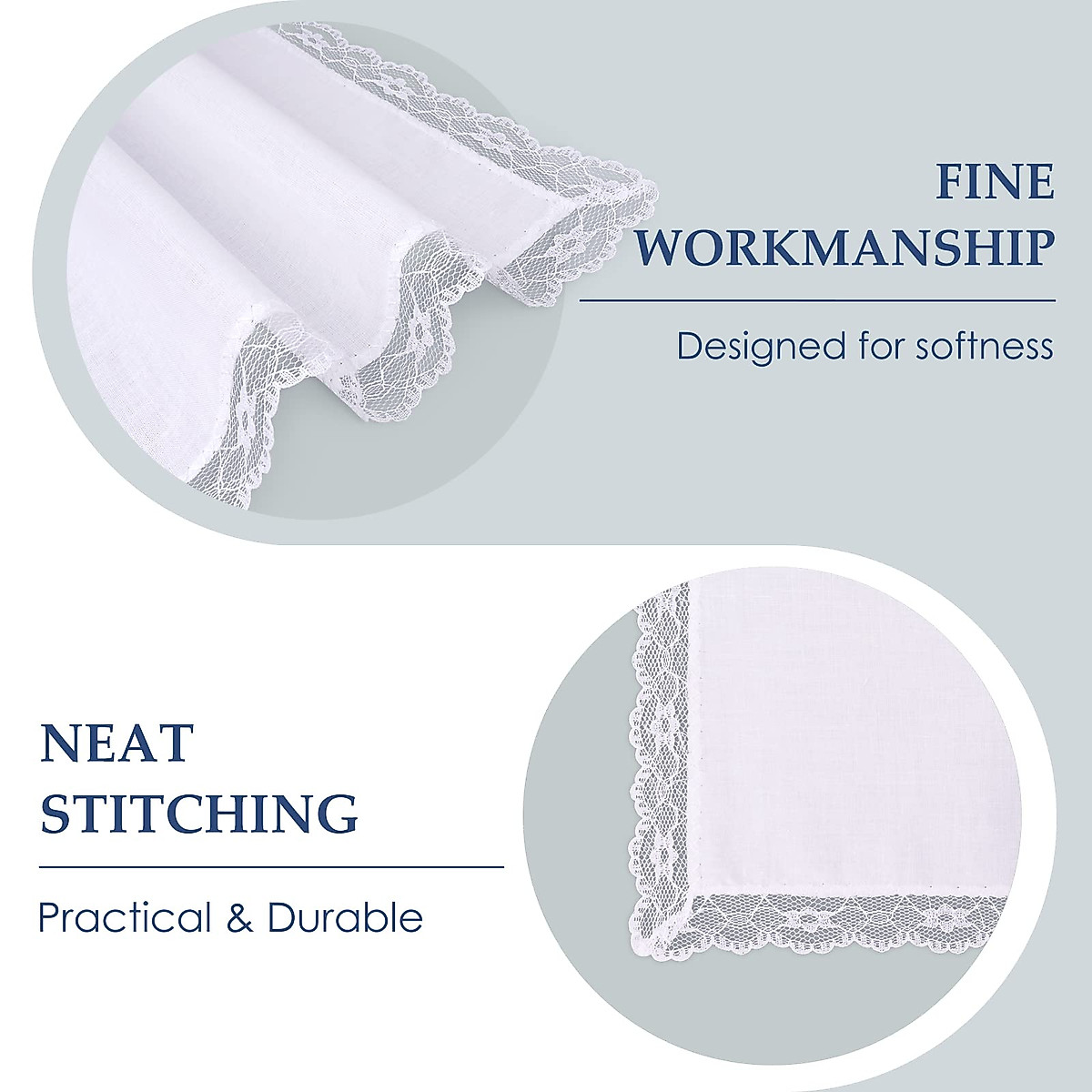 Selected Hanky Ladies/Women's Solid White Cotton Handkerchief with Lace for Embroidery