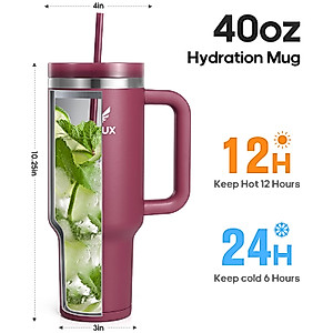 Gedux 40oz Tumbler With Handle, 2-IN-1 Leak Proof Lid (Straw/Flip), Insulated Water Bottle, Stainless Steel Tumbler with Non-Slip Silicone, Wide Mouth Travel Mug Cupholder Friendly Dishwasher Safe