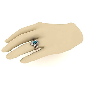 14k Rose Gold Plated 925 Sterling Silver Pear Cut Created London Blue Topaz, bridal rings engagement ring wedding band,Promise Pear Solitaire Ring For Her (5)