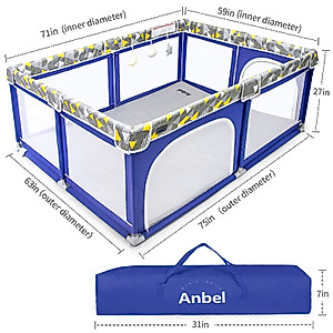 Anbel Baby Playpen with Mat, Extra Large Playyard, Playpen for Babies and Toddlers, Indoor and Outdoor Kids 71x59 Inches Playpen with Breathable Mesh, Blue