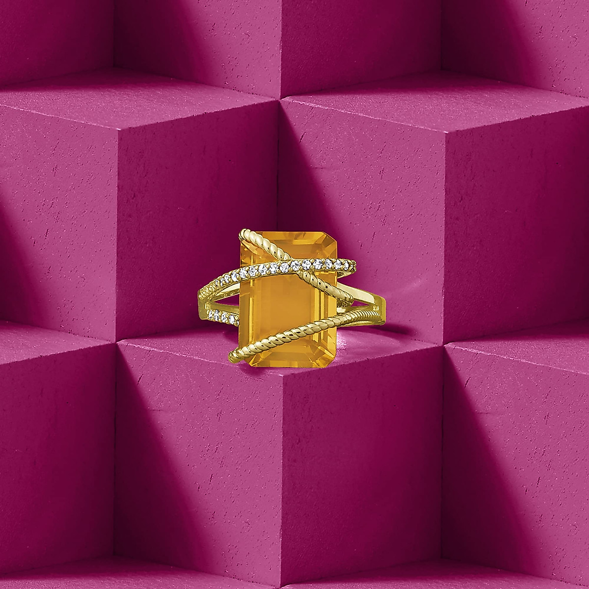 Ross-Simons 7.00 Carat Citrine and .15 ct. t.w. Diamond Ring in 14kt Yellow Gold. Size 6