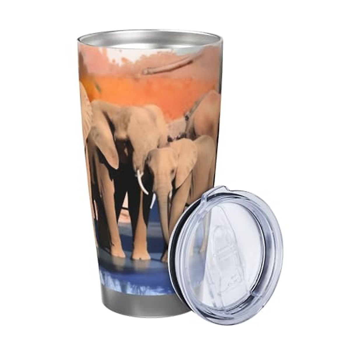 EKPRAVDKTF Elephants Art 20oz Insulated Stainless Steel Tumbler With Lids And Straws, Double Wall Vacuum Travel Coffee Mug, Thermal Cup For Cold & Hot Drinks, Reusable Metal Straw & Brush