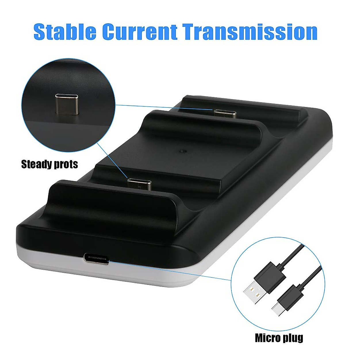 Dual Charger Station for PS5 Controller, Slim Portable Fast Charging Station Charger Dock for PS5/Playstation 5 Controllers with USB C Port Cable
