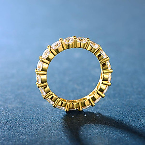 MDFUN 18K Yellow Gold Plated 4.0 Round Cubic Zirconia Eternity, Engagement, Wedding Band Ring for Women (6)