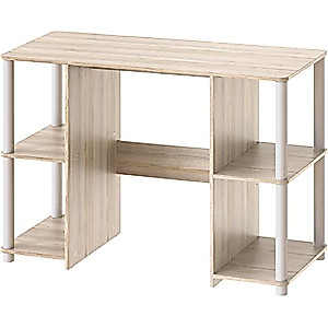 SHW Home Office Wood Desk with Double Sided Shelves, Oak
