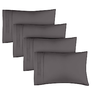 Queen Pillow Cases Set of 4 - Ultra Soft Hotel Quality Pillowcase Covers - Luxury Comfy Bedding for Women, Men, Kids & Teens - Machine Washable Pillow Protectors - 4 Pieces Set - Queen Size Dark Grey