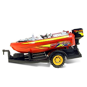 Mozlly Monster Truck Toys Set with Trailer Toy Boat - Friction Powered Hauling Truck and Trailer Toy, Big Toy Monster Truck with Boat, Adventure Truck Pulling Boat Toy Monster Trucks for Kids - 9 Inch