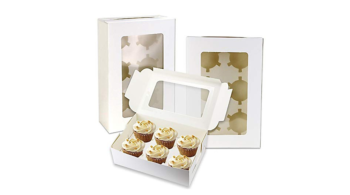 Pralb 20-Pack White Cupcake Boxes with Inserts - Elegant Bakery Packaging