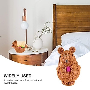 CIYODO 1pc Bowl Holder Natural Bowls Decorative Squirrel Container Decoration Basket Decor Desk Bread Bedroom Household Dish Woven Figurine Kitchen Chips Vegetables Wallet Treat Brown