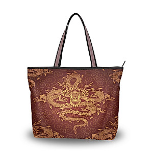 QMXO Chinese Animal Dragons Handbags and Purse for Women Tote Bag Large Capacity Top Handle Shopper Shoulder Bag