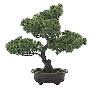 CHENGAI Artificial Plants Bonsai Potted Plants, Mini Simulation Pine Tree Potted Plant for Home Decoration Desktop Display Garden Decor
