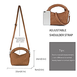 Women Woven Tote Small Crossbody Bag, Weave Quilted Purse Square Shoulder Bag Woven Handbag with Detachable Strap (Brown)