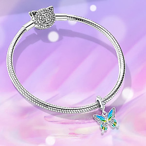 PICKBEAU S925 Sterling Silver Charms Bracelet Necklace Keychain Sunglasses Bag Butterfly Sunflower Charm Beads DIY Jewelry Gifts For Women