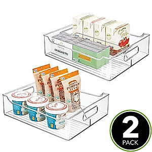 mDesign Wide Plastic Kitchen Pantry Cabinet, Refrigerator, Freezer Food Storage Bin with Handles - Divided Organizer for Fruit, Yogurt, Snacks, Pasta - BPA Free, 14.5" Long, 2 Pack - Clear