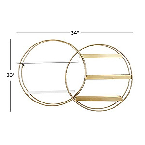 Deco 79 Metal Round 5 Shelf Wall Shelf, 34" x 18" x 20", Gold