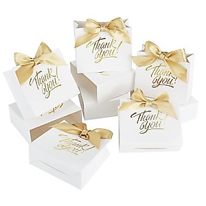 KPOSIYA Small Gift Bags, 50 Pack Small Thank You Bags 4.5x1.8x3.9 Inches Party Favor Bags White Paper Gift Bags Candy Bags with Bow Ribbon,Mini Gift Bags for Wedding Baby Shower Birthday Bridal