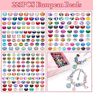 Cludoo Large Hole Glass Beads for Jewelry Making, 224PCS European Beads Bulk Mixed Color Spacer Beads with Rhinestones Lampwork Beads for DIY Craft Charms Bracelet Necklace Earring Making