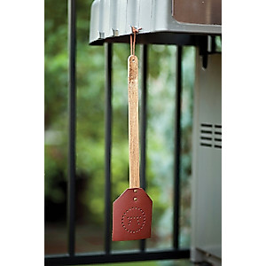 Outset 76616 Acacia Wood and Leather Amish-Style Fly Swatter, 17.5", Brown