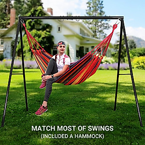 IKARE Metal Swing Frame with Hammock, Extra Large 2 in 1 Swing Stand Fits for Most Swings, Indoor and Outdoor Activities, Garden, Backyard, Playground