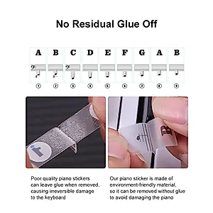 Piano Keyboard Stickers for Beginners 88/61/54/49/37 Key. Large Bold Letter Piano Stickers Perfect for kids Learning Piano, Transparent and Removable