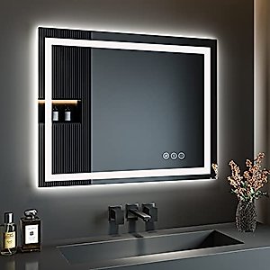 ODDSAN 40x32 Led Mirror for Bathroom, Dimmable Vanity Mirror with Lights, Backlit and Front Lit Makeup Mirror for Wall, Anti-Fog (Horizontal/ Vertical)