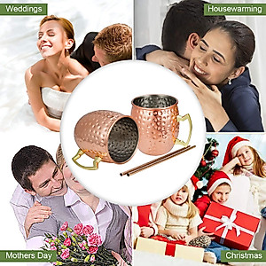 Widousy Moscow Mule Copper Mugs - Set of 4-HANDCRAFTED - Solid Copper Mugs 16 oz Gift Set with BONUS ：4 Cocktail Copper Straws