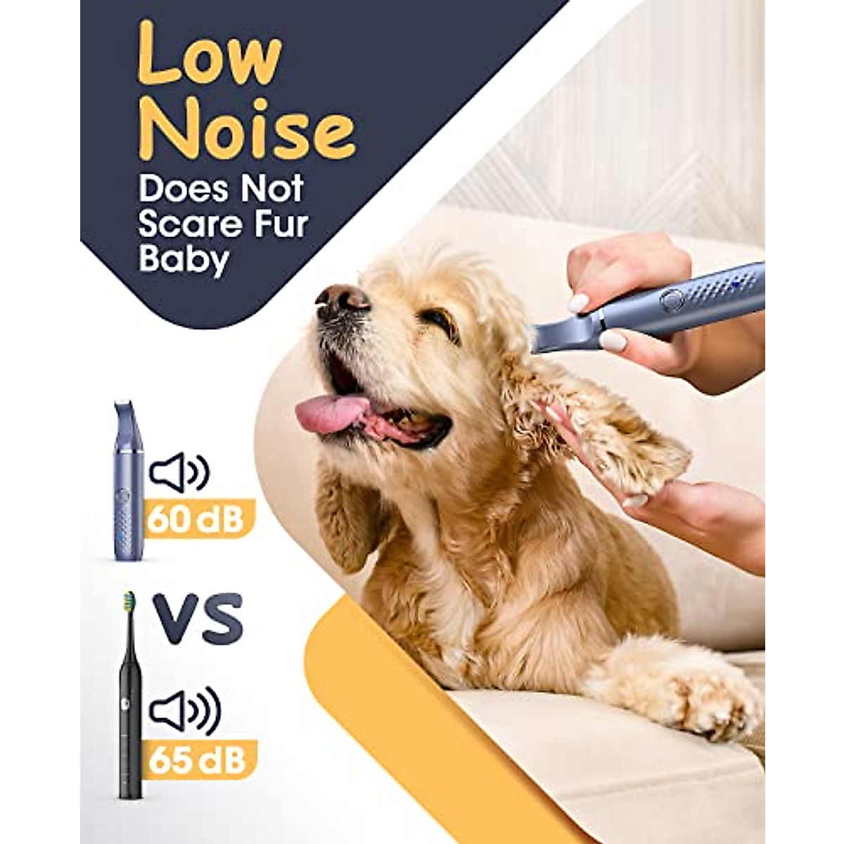 oneisall Dog Paw Trimmer for Grooming with Double Blades, Low Noise 2-Speed Small Dog Cat Grooming Clippers for Paws, Eyes, Ears, Face, Rump (Blue)