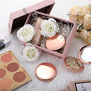 Roowest 12 Pcs Inspirational Compact Mirror Christmas Small Gifts for Women Bulk Thank You for Being Awesome Makeup Mirror for Purse Double Sided Travel Magnifying Pocket Mirror for Mom(Rose Gold)