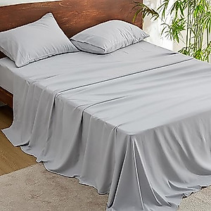 Bedsure Twin Sheets Grey for Kids - Polyester & Rayon Derived from Bamboo Cooling Bed Sheets, Deep Pockets Fits up to 16", Breathable, Wrinkle Free and Soft Twin Sheet & Pillowcase Sets
