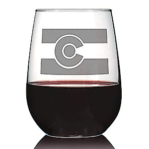 Colorado Flag - Stemless Wine Glass - Centennial State Themed Gift and Décor - Large 17 Ounce