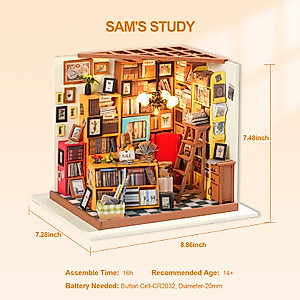 RoWood DIY Miniature Dollhouse Kit, 1:24 Scale Tiny House Building Kits - Sam's Study