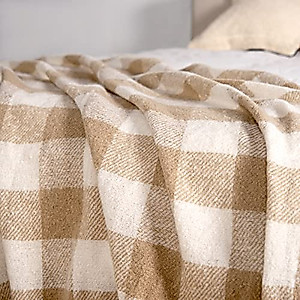 Carriediosa Buffalo Beige Throw Blankets with Tassel, Plaid Lightweight Soft Cozy Blanket for Couch Bed Sofa Chair, Woven Checkered Farmhouse Blankets (Beige Plaid 50" x 60")