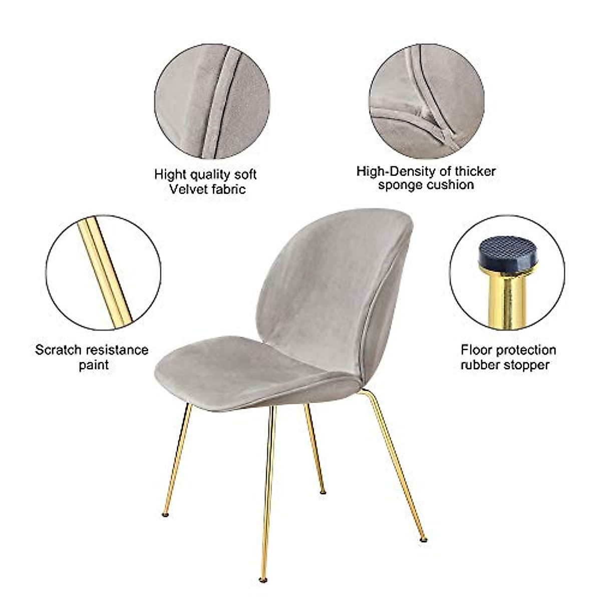 GIA Contemporary Dining Chair with Velvet Upholstery, Qty of 2, Light Gray