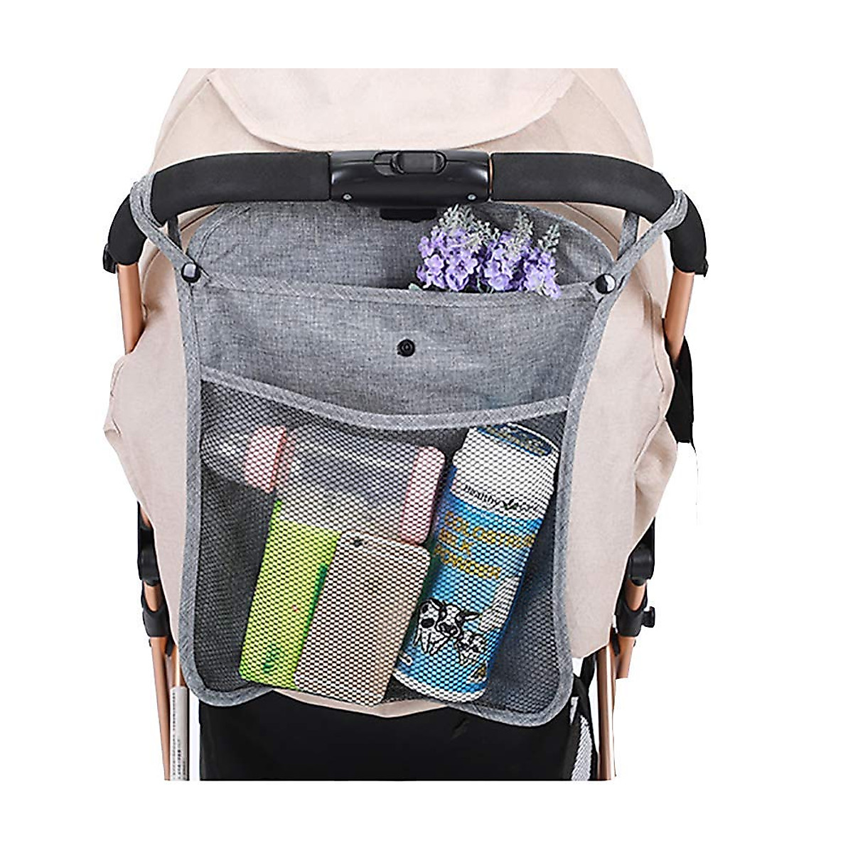 Baby Stroller Organizer with two Storage Pockets front mesh pocket-for bottles nappy baby cloth Diaper storage,Secure Straps, Detachable webbing easy crab strollers