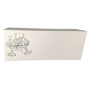 Party Favors Plus 100 Silver Champagne Glasses Tent Style White Place Cards 4.25" X 1.75 Folded