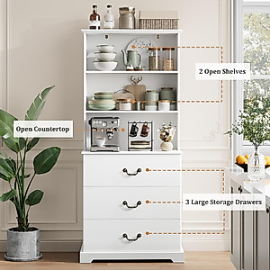 HIFIT 71" Tall Storage Cabinet, Tall Bookshelves and Bookcases with 3 Large Drawers & 3 Deep Shelves, Kitchen Pantry Cabinet with Hutch, Modern Storage Cabinet for Home Office, Living Room, White
