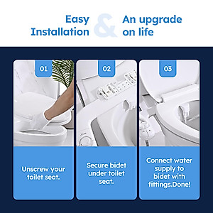 Arofa Bidet Attachment for Toilet, Self-Cleaning, Dual Nozzle Bidet Toilet Seat, Ultra-Slim Bidets for Existing Toilets, Non-Electric, Adjustable Water Pressure, Feminine & Rear Wash (White)