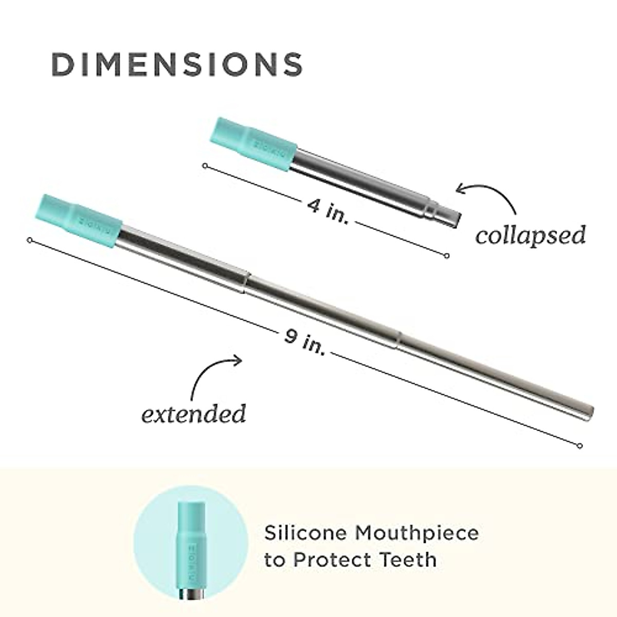 ZOKU Reusable Metal Straw with Case for Travel, Collapsible Stainless Steel Drinking Straw with Silicone Tip and Straw Cleaner Brush, Ideal for Key Chains, Pockets, Purses (Teal Pocket Straw)