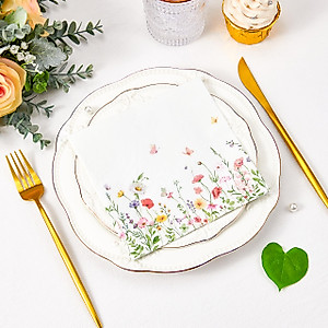 Crisky 100 Pcs Wildflower Floral Luncheon Disposable Napkins for Wedding/Engagement/Bridal Shower/Baby Shower/Anniversary Party Decoration, 3-Ply