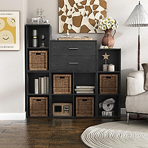 HOMES: Inside + Out Apexa 2-Drawer Wooden Stackable Storage Drawers, Small Food Pantry Cabinet, Cajonera De Madera, Underbed Drawer Dorm Teen Room Decor & Bedroom, Home Office, Kitchen, Black