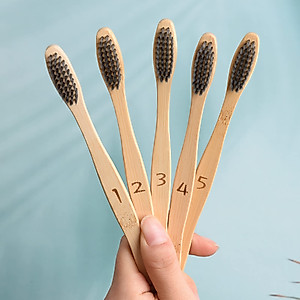 HiTuYi Bamboo Toothbrush (10 Pack) with Travel Toothbrush Case & Charcoal Dental Floss | Natural Eco Friendly Toothbrushes for Adults | BPA Free, Soft Bristles & Biodegradable Wooden Toothbrush