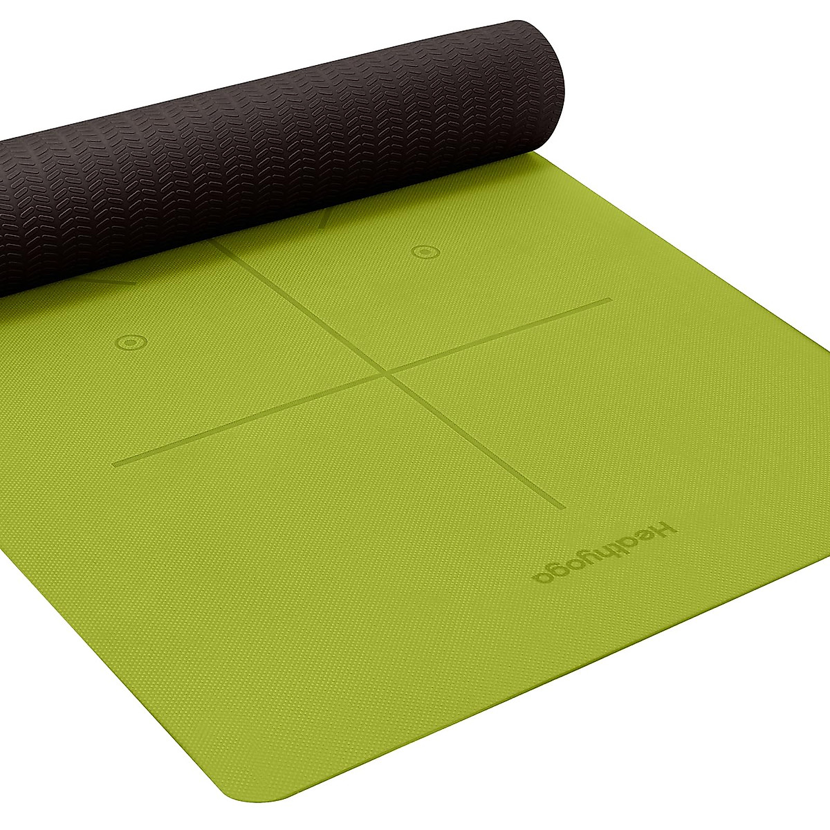 Heathyoga Eco Friendly Non Slip Yoga Mat, Body Alignment System, SGS Certified TPE Material - Textured Non Slip Surface and Optimal Cushioning,72"x 26" Thickness 1/4"