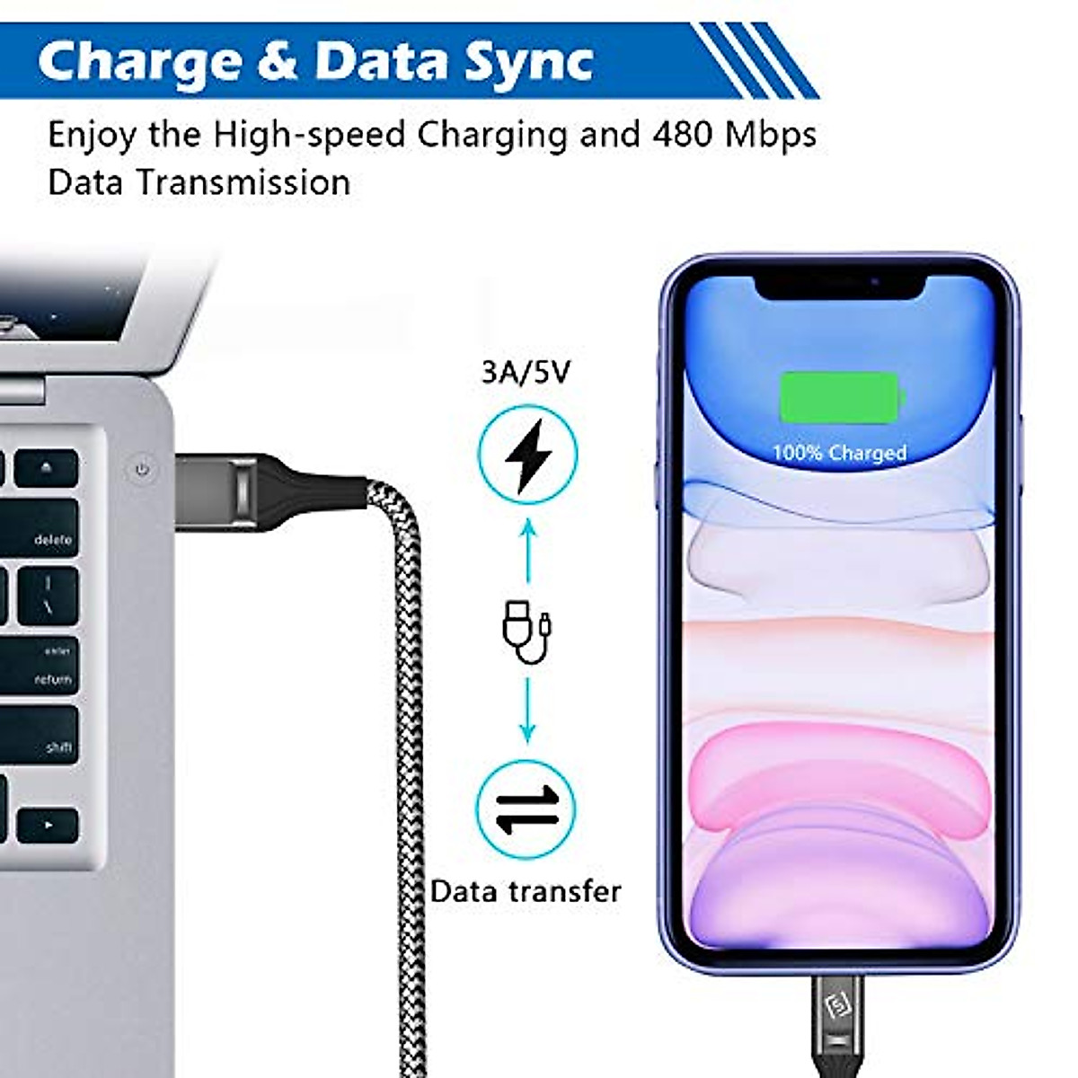 WHIRELEAST iPhone Charger Cable 10 FT with Wall Plug, Braided Long iPhone Charging Cord + Dual USB Wall Charger Block Adapter Compatible with iPhone 12/11/11 Pro Max/XS/XR/X/8/7/6 Plus, iPad (4-Pack)