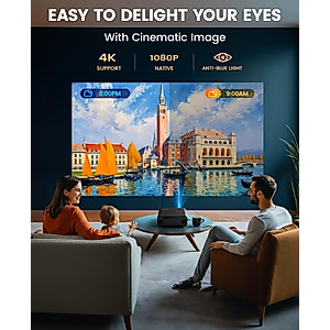 [Auto Focus] Projector with WiFi 6 and Bluetooth 5.2, 480 ANSI Projector 4K, WiMiUS P62 Native 1080P Outdoor Movie Projector, Auto 6D Keystone & 50% Zoom, Smart Home Projector for Phone/PC/TV Stick