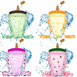 4 Pieces Cute Ice Cream Water Bottles with Strap Kawaii Camera Shaped Drinking Purse Ice Bar Transparent Jug Cup for Camping Sports Shopping Kids(Chic Style)
