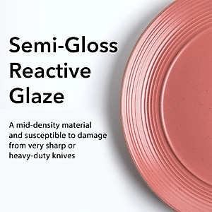 Arora RINGAR Round Stoneware 16pc Double Bowl Dinnerware Set for 4, Dinner Plates, Side Plates, Cereal Bowls, Pasta Bowls - Speckle Matte Red (395438)