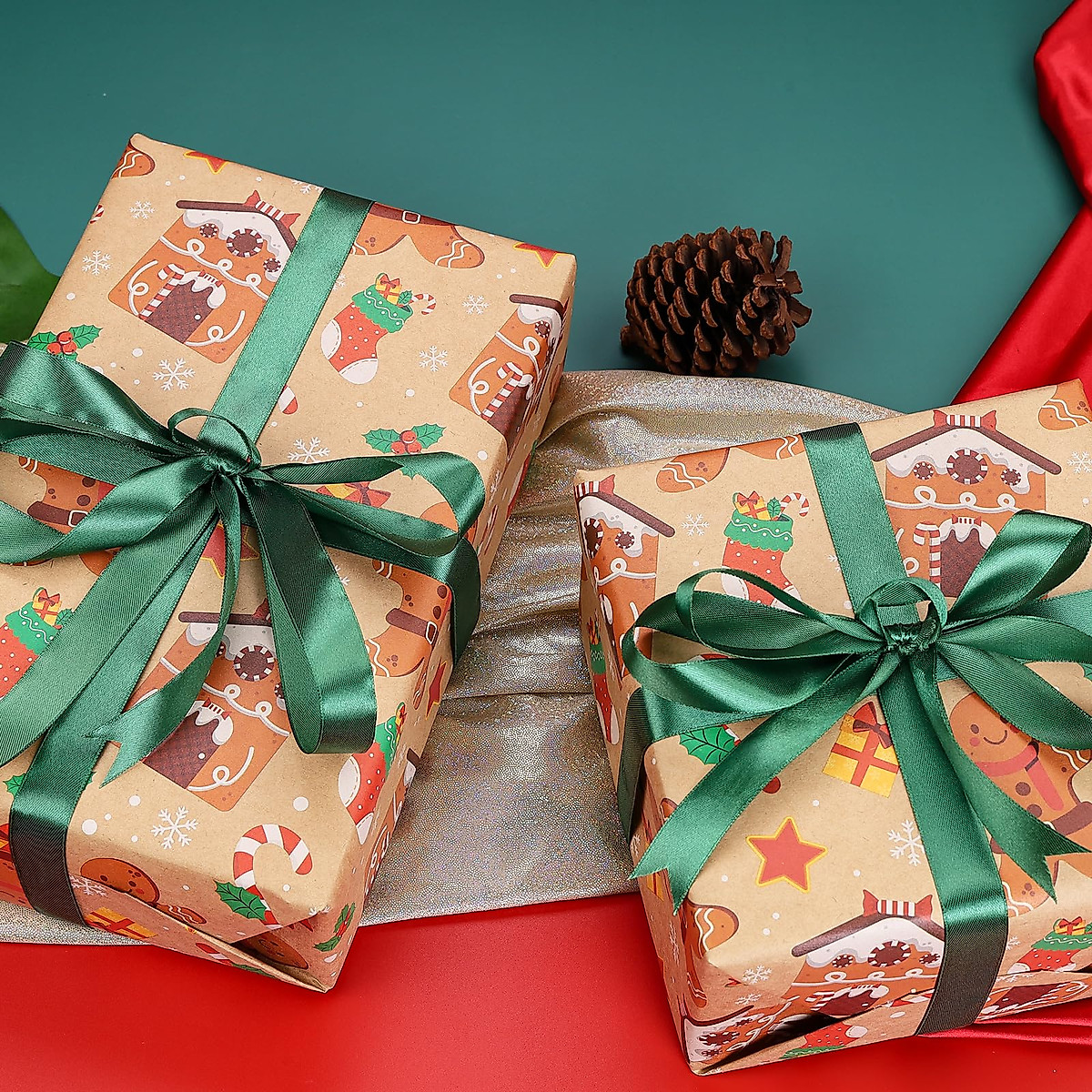 RayofSun christmas wrapping paper,Gingerbread Man gift wrapping paper rolls,kraft gift wrapping paper for people Make the gift more exquisite for celebrating Christmas (pack of 1:17 in x 32 ft)