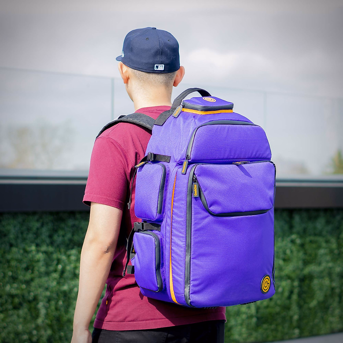 GeekOn Ultimate Boardgame Backpack - The Smartest Way to Carry Your Games - Expandable Multi-Functional Board Game Bag - Carry-on Compliant (Purple/Gold)