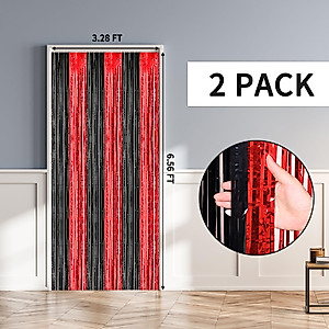 RUBFAC 2 Pack Red and Black Backdrop Party Decorations Tinsel Foil Fringe Curtains Streamers for Casino Theme Party Decorations Halloween Bachelorette Birthday Holiday Celebrations Party Supplies